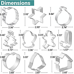 JOB JOL Cookie Cutters 10 PCS, Christmas Cookie Cutter Set, 3'' to 3.5''