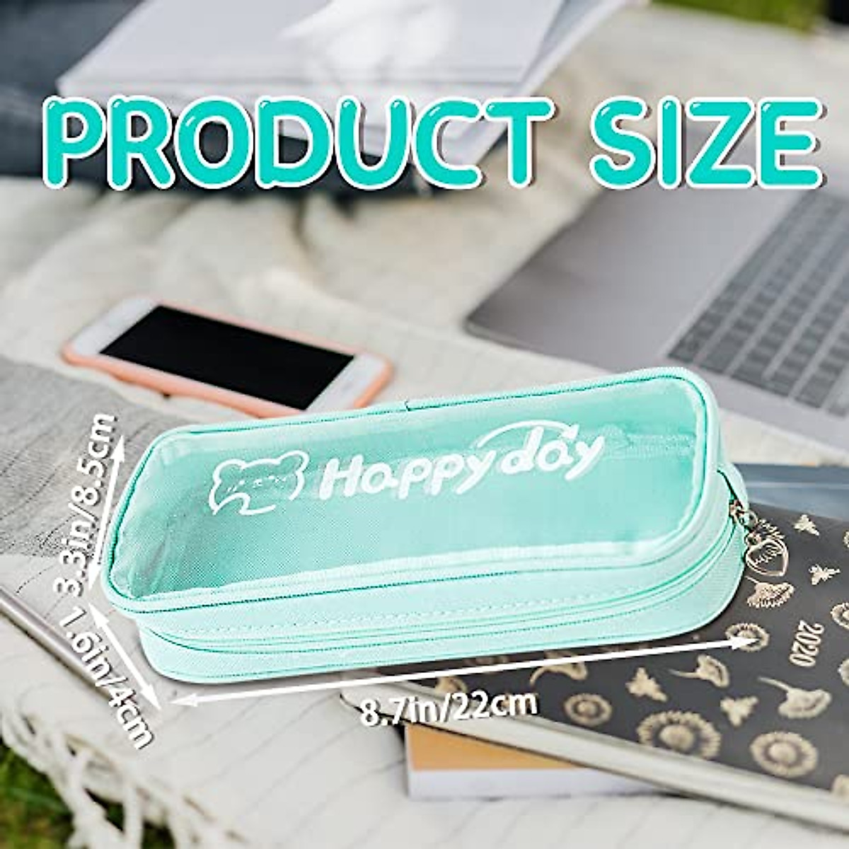Cute Pencil Case, Clear Pencil Pouch, Large Capacity Mesh Pen Bag with Zipper, Aesthetic Pencil Case Organizer, Portable Stationery Bag for Students Adults Women (Green)
