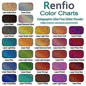 Renfio Holographic Ultra Fine Glitter Powder Metallic Resin Glitter 1.75 Oz (50g) PET Flakes Crafts Sequins 1/128" 0.008" 0.2mm Epoxy Chips Flakes for Tumblers Slime - Diamond Laser Silver
