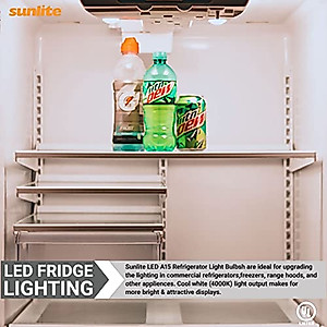 Sunlite LED A15 Refrigerator Light Bulb, 5.5 Watts (40W Equivalent), 450 Lumens, Medium Base (E26), Dimmable, Frosted Finish, UL Listed, 40K - Cool White, 6 Pack