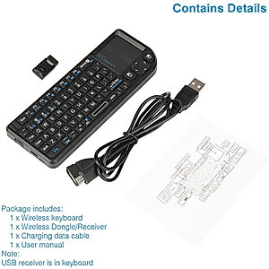 Rii 2.4G Mini Wireless Keyboard with Touchpad Mouse,Lightweight Portable Controller with USB Receiver Remote Control for Windows/ Mac/ Android/ PC/Tablets/ TV/Xbox/ PS3. X1-Black .
