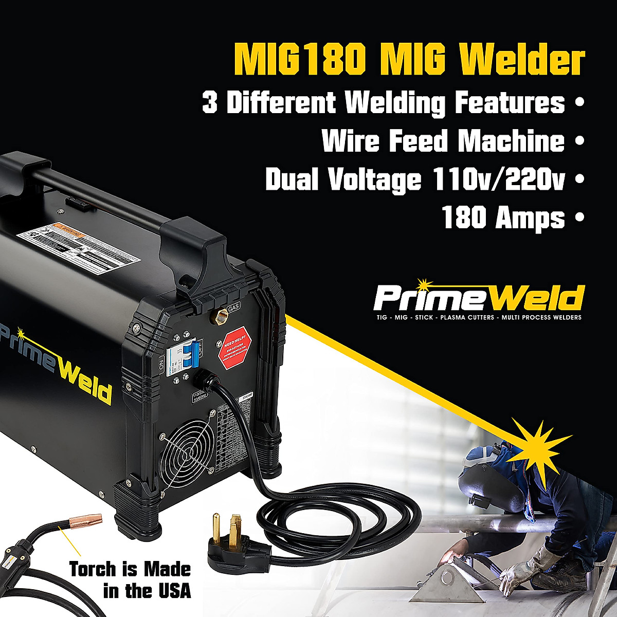 PrimeWeld MIG180 Mig Welder, 180 Amp Wire Feed Welding Machine With Dual Voltage 220v, 110v