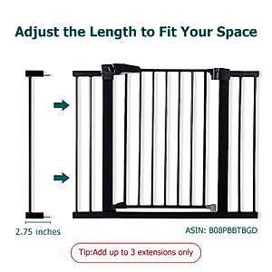 BABELIO 26-43 Inch Easy Install Extra Wide Pressure Mounted Metal Baby Gate, No Drilling, No Tools Required, with Wall Protectors and Extenders (Black)