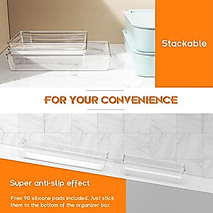 ASTOFLI 22-Piece Clear Plastic Drawer Organizer Storage, Non Slip/Crack Desk Drawer Organizer Tray, Versatile 5-Size Vanity and Bathroom Drawer Organizers Bins for Makeup, Jewelry, Utensils and Office