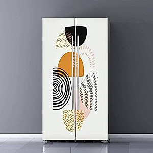 BSPWIRFNZPL Self Adhesive Vinyl Refrigerator Wrap Set Trendy Abstract Shapes Mid Century Inspired Art Organic tral Door Mural Sticker Removable Fridge Cover Peel and Stick Kitchen Decor