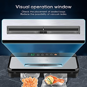 Secura Vacuum Sealer Saver Machine, Visual Operation Window Automatic Food Sealer with Built-in Cutter/Bag Storage/Air Suction Hose, 7-in-1 Easy Options for Food Storage and Saver