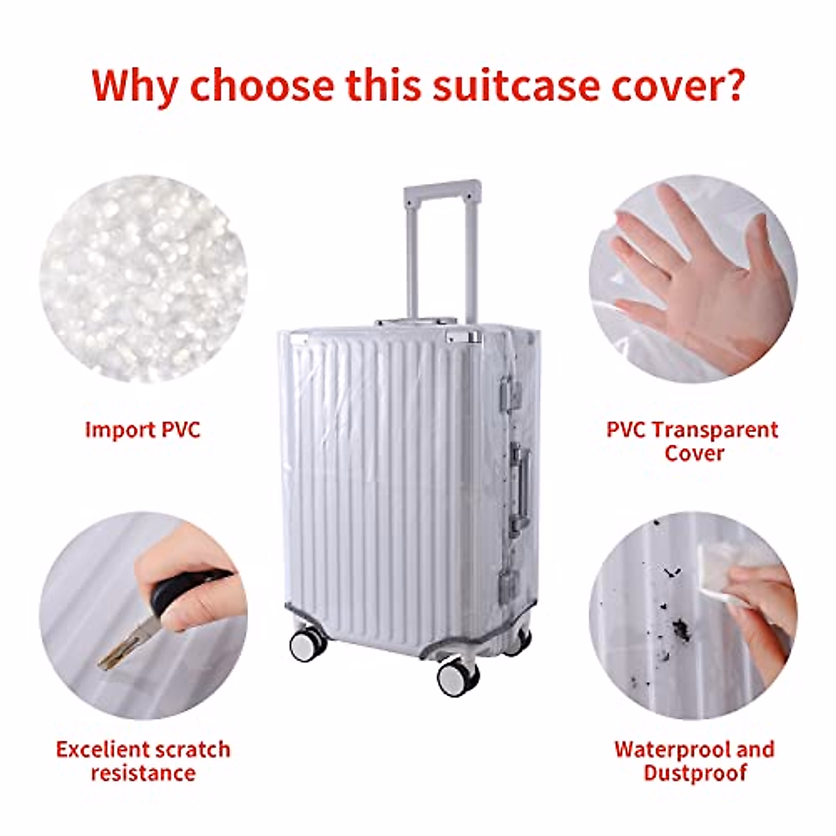 OZTDL 22 Inch Dust-proof See Through Luggage Cover Protector Bag PVC Full Clear Suitcase Cover Protectors Waterproof Transparent Travel Luggage Sleeve (22"=18.5" H x 16.0" L x 10.0" W)