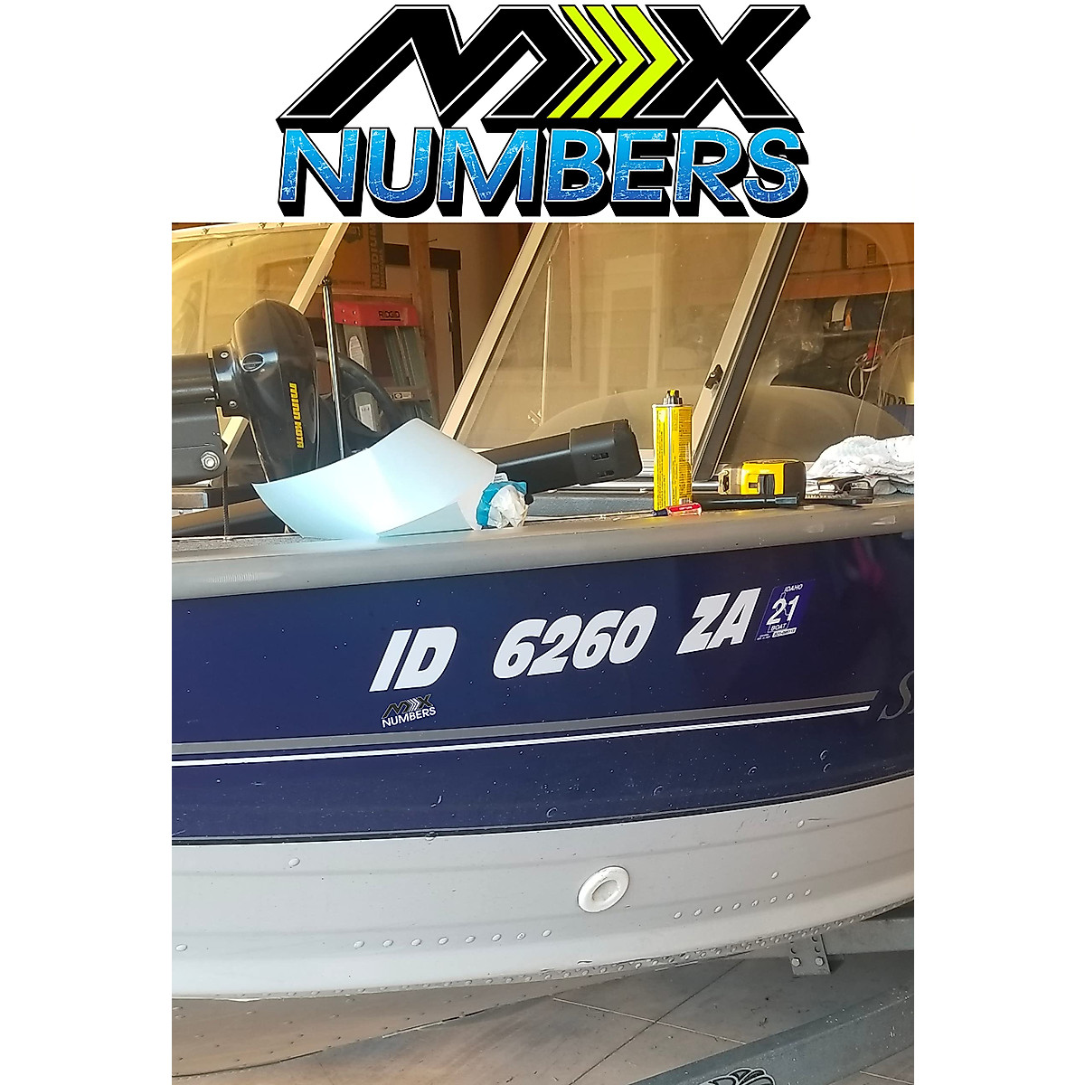 MxNumbers- Custom Boat Registration Numbers & Letters Vinyl Decals | Set of Two Hull Registration ID Stickers | Made for You Choose Color & Font | Marine Lettering Stickers (3" Height x 23" Wide)