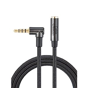 CableCreation 3.5mm Headphone Extension Cable, 6FT 3.5mm Male to Female TRRS Audio Stereo Cable,Right Angle Auxiliary HiFi Cable with Silver-Plating Copper,24K Gold Plated (Microphone Compatible)