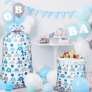 2 Pcs 70 Inches Jumbo Gift Bag Baby Shower Bags Large Oversized Plastic Gift Bags Large Gift Bag Extra Large Baby Shower Bags with Ropes for Parents Party Baby Shower Favors (Blue Elephant Polka Dot)