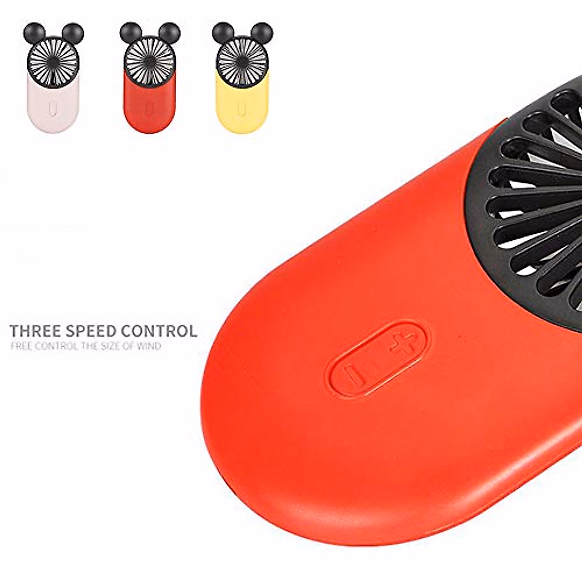 DECVO Cute Personal Mini Fan, Handheld & Portable USB Rechargeable Fan with Beautiful LED Light, 3 Adjustable Speeds, Portable Holder, for Indoor Or Outdoor Activities, Cute Mouse 2 Pack (Red+Yellow)