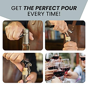 A Bar Above Manual Wine Bottle Opener – Corkscrew Wine Key for Servers, Waiters & Home Bartenders with Foil Cutter & Bottle Cap Remover – Beer & Wine Tool Accessories (Black, Single Pack)