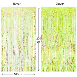 BRAVESHINE Party Decoration Iridescent Foil Fringe Backdrops - 2 Pack 3.2 x 6.5 ft Metallic Tinsel Photo Booth Pros Streamer Curtains for Birthday Wedding Graduation Christmas Holiday - Clear Green