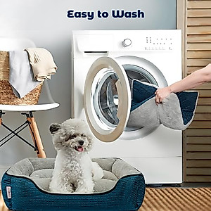 Miguel Dog Bed with Removable Cushion/Pillow for Medium Small Dogs, Washable Pet Bed with Side Easy to Wash Puppy Bed, Large Rectangle Cat Bed for Indoor Cat with Anti-Slip Bottom, Blue 25 Inch
