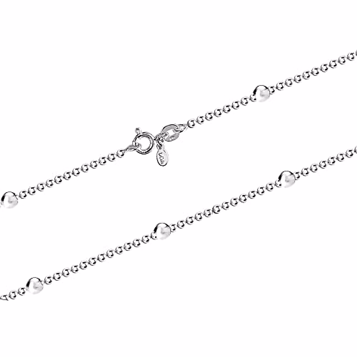 LeCalla 925 Sterling Silver Italian Ball Bead Station Chain Necklace for Teen and Women 18 Inches