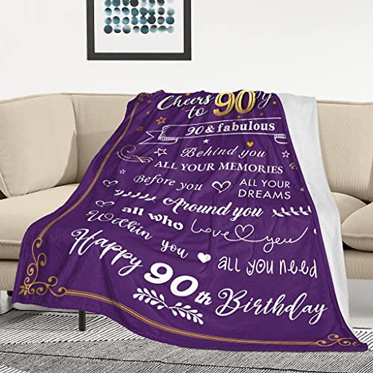 90th Birthday Gifts for Women Blanket - 90th Birthday Gift Ideas for Mom or Grandma - Best Gifts for 90 Year Old Woman - 1933 Birthday Gifts for Women - Cozy & Soft Flannel Throw Blanket 60 x 50 inch