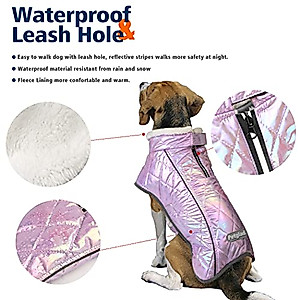 Dog Winter Coat, Christmas Dog Jacket with Trench Coat Collar Design, Waterproof Dog Sweater with Harness Hole & Reflective Stripes, Warm Pet Vest for Small Medium Extra Large Dogs (Purple, M)