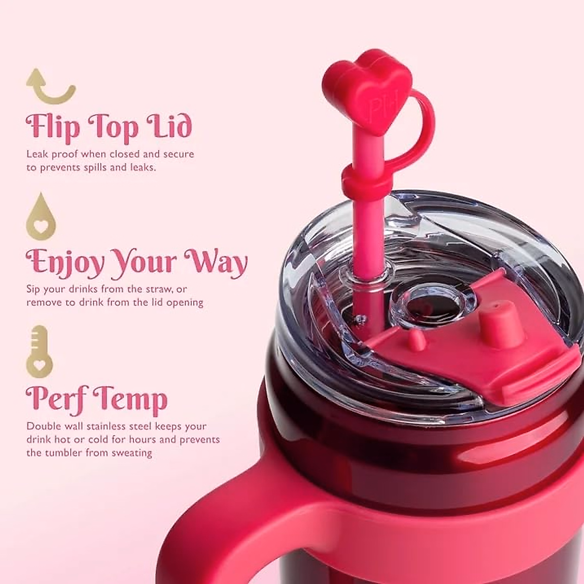 Paris-Hilton 40oz Stainless Steel Tumbler Set with Lid, Straw & Handle, Insulated Travel Mug for Hot & Cold Drinks, Double-Wall Vacuum Cup, Spill-Resistant, BPA-Free, Raspberry Pink & White