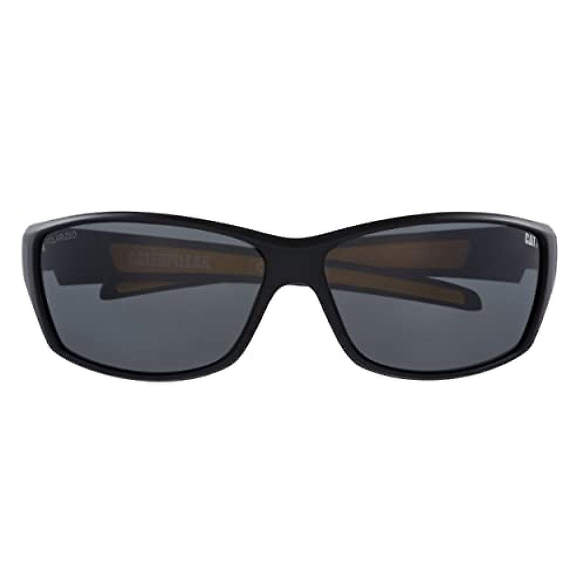 Caterpillar Men's CTS-8016 Polarized Wrap Sunglasses, Matte Black/Yellow, 65 mm