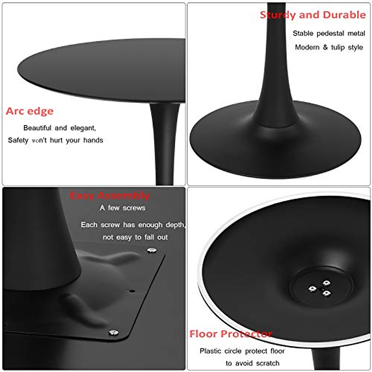 Tomile 32" Tulip Style Dining Table Plywood Round Kithen Dining Table Mid-Century Modern Round top Coffee Table with Metal Pedestal Base (Tulip Black Table)