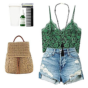 Fashion Women Girls Mini Travel Backpack Woven Straw Backpack Straw Crossbody Shoulder Bag(Brown)