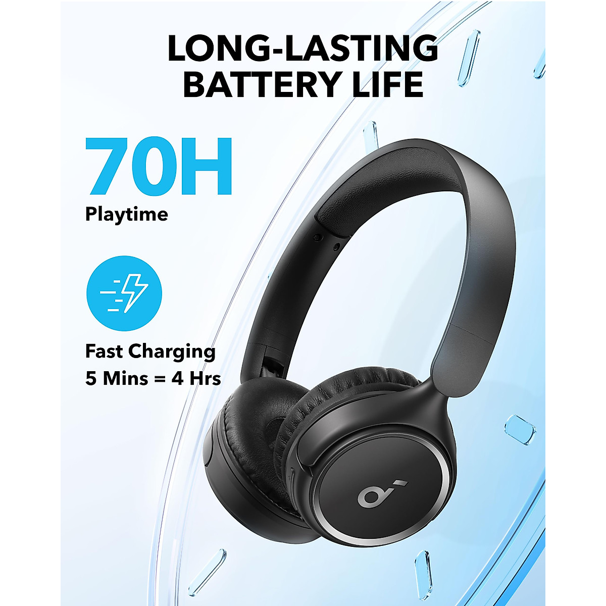 Soundcore H30i Wireless On-Ear Headphones, Foldable Design, Pure Bass, 70H Playtime, Bluetooth 5.3, Lightweight and Comfortable, App Connectivity, Multipoint Connection (Black) (Renewed)