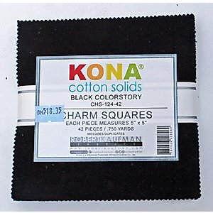 5" Charm Pack Squares - Kona Cotton Solids Black Colorstory Fabric Bundle Quilters Cotton Precuts (M518.35)