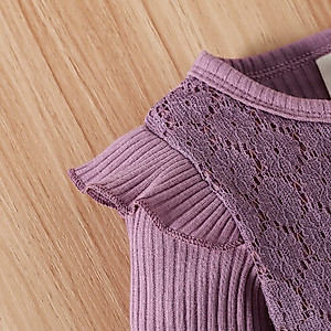 GRNSHTS Newborn Baby Girl Clothes Infant Baby Ruffle Long Sleeve Romper+Floral Flare Pants Bell Bottoms Outfit(Purple,0-3 Months)