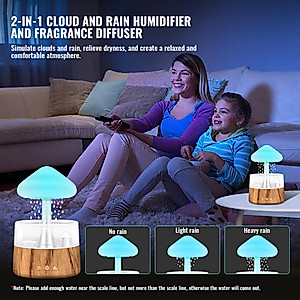 Rain Diffuser, App Control Snuggling Cloud Diffuser with 5 Essential Oils, 7 Changing Colors Night Light, Mushroom Humidifier for Sleeping Relaxing Mood Rain Drop Sound, Wood