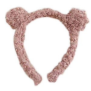 Fiarfiar Women Girls Winter Cute Bear Ears Headband Solid Color Curly Faux Fleece Hair Hoop Wash Face Makeup Bathroom Bandana Party Photo Props