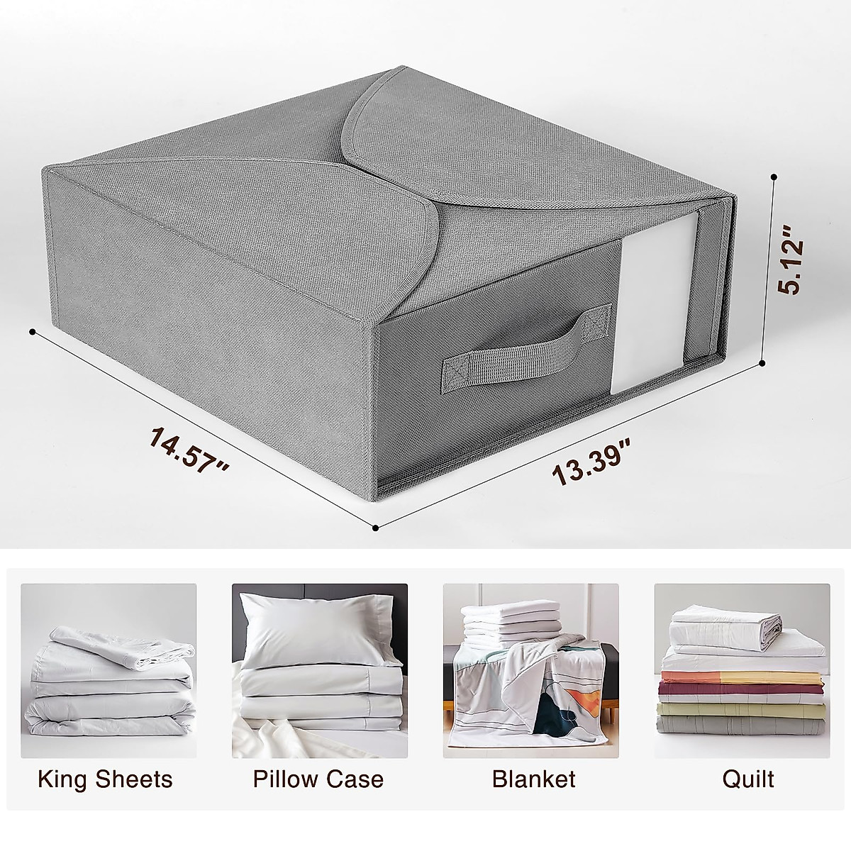 DIMJ Bed Sheet Organizers and Storage 8 Pack, Foldable Sheet Organizer for Linen Closet, Bedding Folder Storage Box with Window XL (Queen & King Size) for Blanket, Duvet Cover Set, Bed Sheet Set