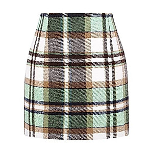 OutTop Red Plaid Skirts for Women High Waist Buffalo Plaid Bodycon Skirts Winter Wool Slim A line Pencil Mini Skirts