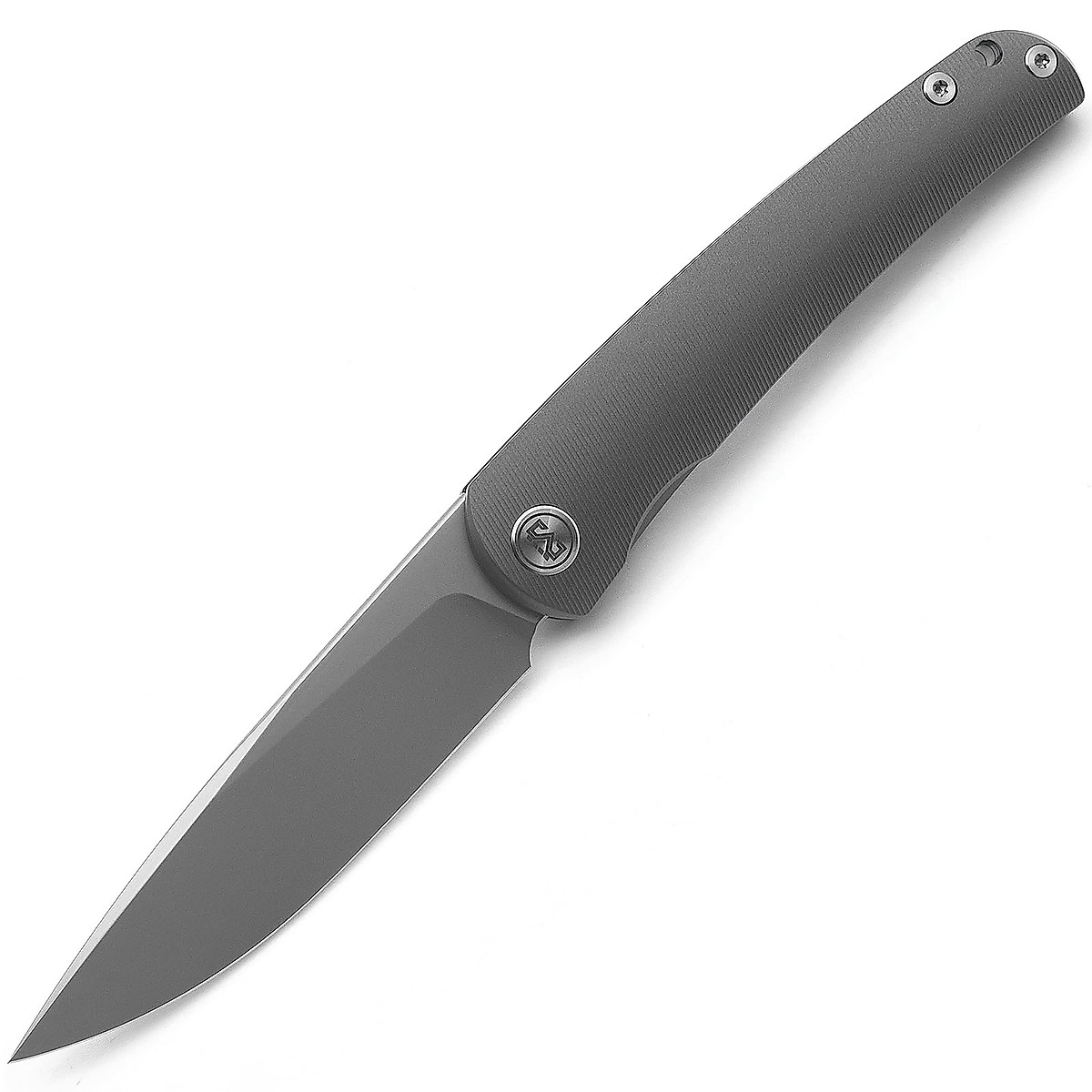 Miguron Knives M Akri Front Flipper Folding Knife 3.75" M390 Blade Dark Grey PVD Titanium Handle Camping Hiking Pocket Knife MGR-612DG