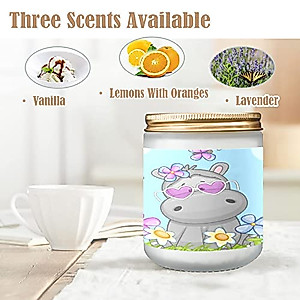 OTVEE Vanilla Candle for Home Scented, Soy Candles Gifts for Women, Frosted Glass Jar Single Wick Candle, 7oz Small Aromatherapy Candles, Long Lasting Candle, Hippo and Butterflies