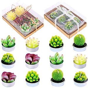 Glarks Cute Tea Lights Tealight Candles, Succulent Cactus for Birthday Party Valentine's Day Wedding Spa Home Decor and DIY Gift, 12Pcs a Pack