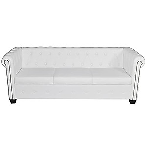 Makastle Artificial Leather Chesterfield Sofa with Studded Decorate and Curved Arms, Wooden Frame 3-Seater Couch Modern Thickly Padded Seat Furniture 78.9" x 30" x 27.6"