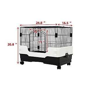 26" Rabbit Cage Carry with Pull Out Tray and Caster Size: L25 XW17 XH21 (Black)