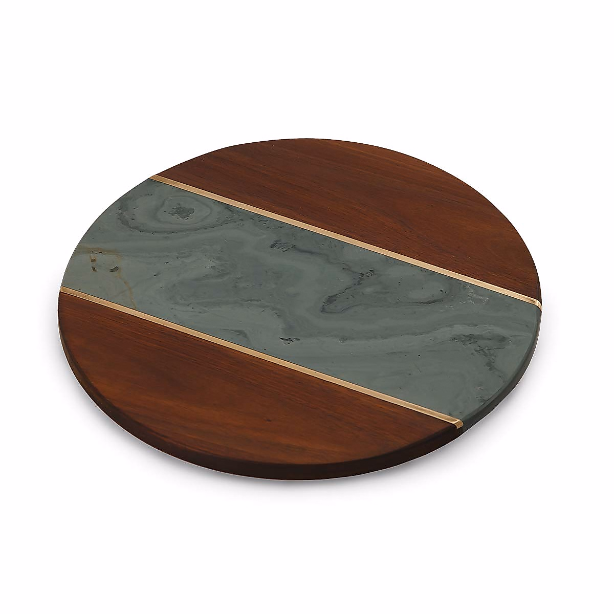 Lazy Susan with Marble & Acacia Wood Base by Picnic Plus, 12.5"W, Green
