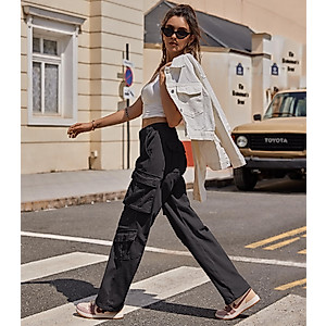 ZMPSIISA Women Pants High Waisted Cargo Pants Combat Military Wide Leg Casual Trousers 8 Pockets(Gray,Large)