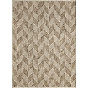 Nicole Miller New York Patio Country Calla Contemporary Herringbone Indoor/Outdoor Area Rug, Brown/Beige, 5'2"x7'2"