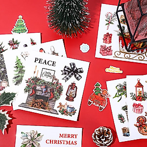 Whaline 12 Sheets Christmas Rub on Transfers Classic Watercolor Santa Snowman Gnome Transfer Stickers Winter Floral Bird Furniture Decals for Home Office Paper Wood DIY Crafts, 5.9 x 5.9 Inch