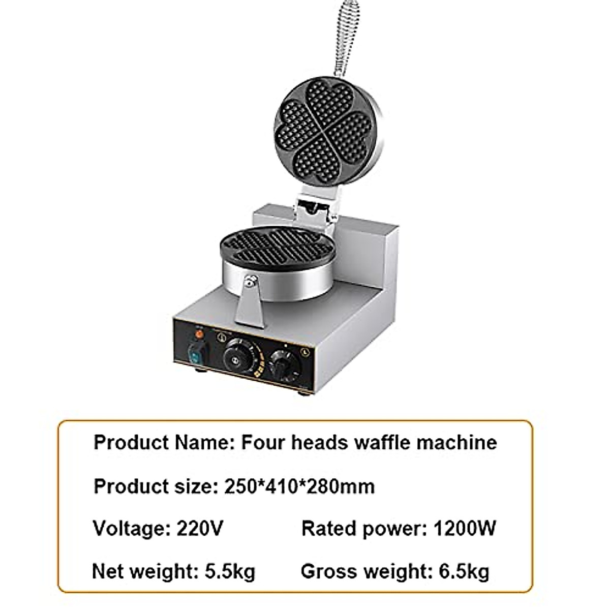 Waffle Maker, Commercial Stainless Steel Waffle Maker, Double Sided Heating, Non-Stick Plate/Easy To Clean, Adjustable Temperature (50~250°C), For Restaurant, Bakery,A