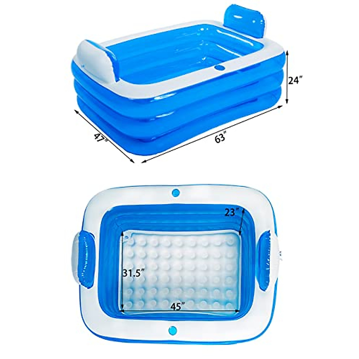 Gweaty XL Blue Color Inflatable Bathtub Plastic Portable Foldable Bathtub Soaking Bathtub Home SPA Bath, 160x120x60cm
