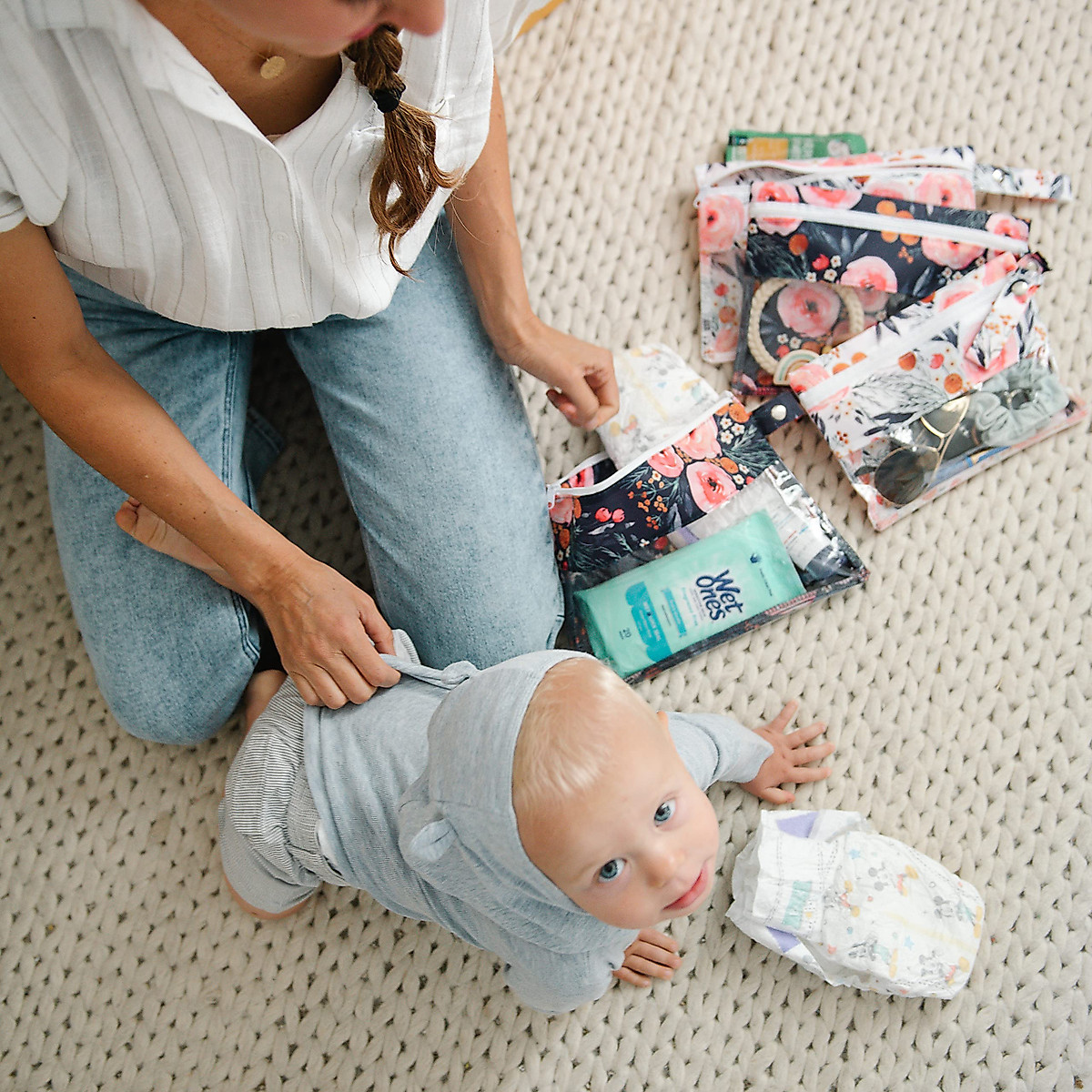 Three Sweet Peas Co Clear Diaper Bag Organizing Pouches Set of 4 I Diaper Bag Packing Cubes I Diaper Bag Organizer Pouches I Clear Pouches for Organizing I Pouches for Purse