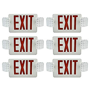 Ainfox 6 Pack LED Exit Sign Emergency Wall Light, UL Listed- LED Combo Emergency EXIT Sign with 2 Head Lights and Back -up Letter Cover (red/6pack)