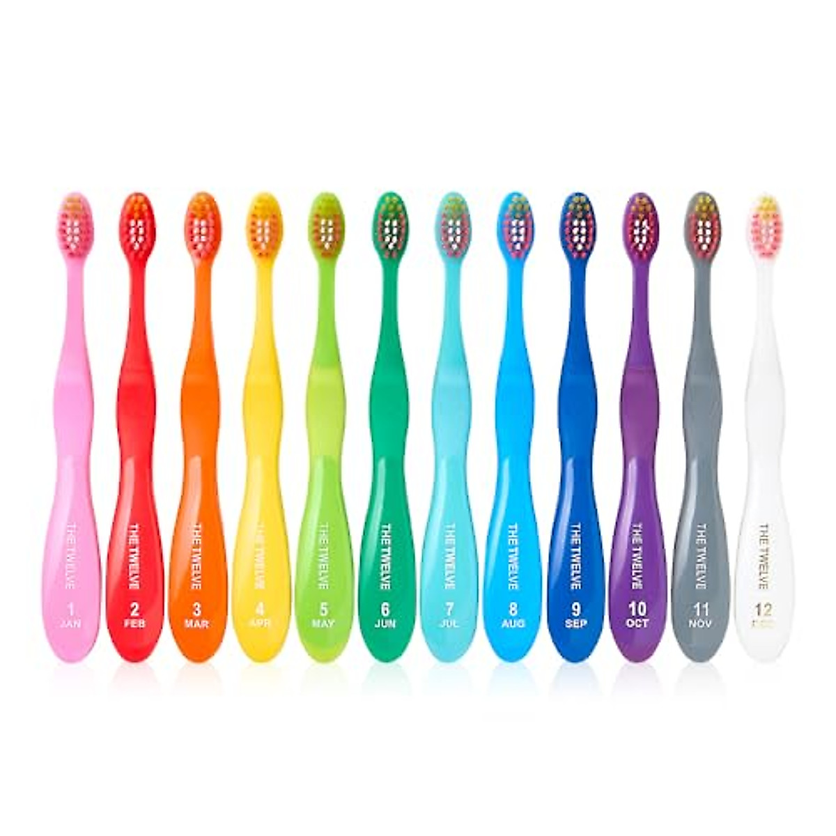 The Twelve Step3 Kids Toothbrush Vivid - Soft Bristles for Boys & Girls Ages 3+ - 12-Pack Rainbow Brushes (Monthly Replacement Reminder) (Triple Section Design) for Children’s Teeth