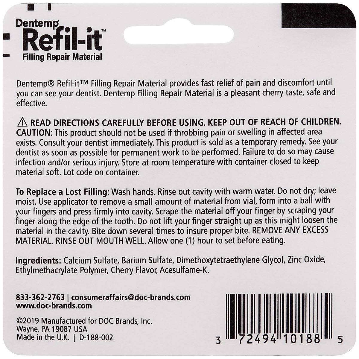 Dentemp Refil-It Filling Repair Material - Temporary Tooth Filling Kit (0.07 Oz) - Tooth Repair Kit for Instant Pain Relief - Long Lasting Tooth Filling