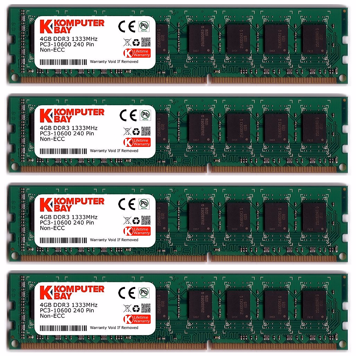 Komputerbay 16GB (4 X 4GB) DDR3 DIMM (240 pin) 1333Mhz PC3 10600 / PC3 10666 16 GB KIT