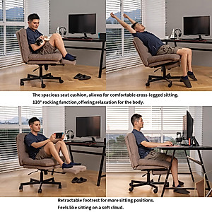 KUMEPOJO Armless Office Chair with Wheels 400 lbs, Cross-Legged Wide Comfy Office Chair, with Rocking Feature, Retractable Leg Rests, Locking Caster Wheels, Mocha-Colored Velvet Waterproof Fabric