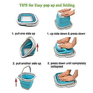 SAMMART 5L (1.3 Gallon) Sqare Collapsible Plastic Bucket - Foldable Square Tub - Portable Fishing Water Pail - Space Saving Outdoor Waterpot (1, Bright Blue)